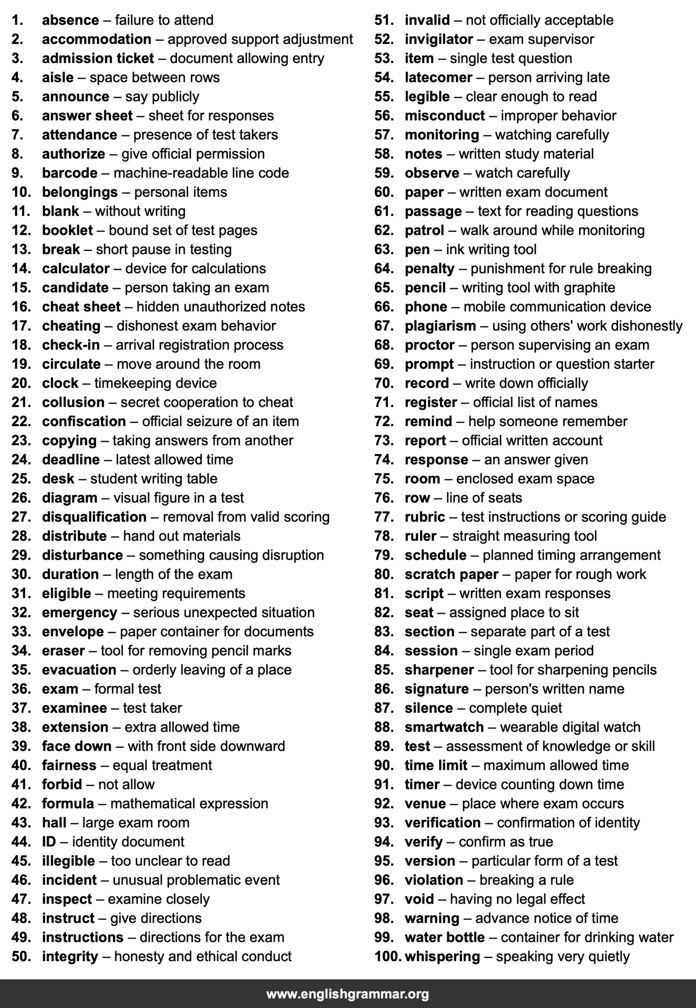 100 Words Every Exam Proctor Should Know