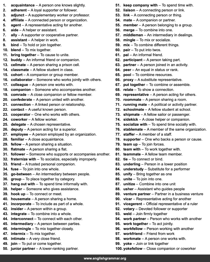 100 Best Synonyms for “Associate”