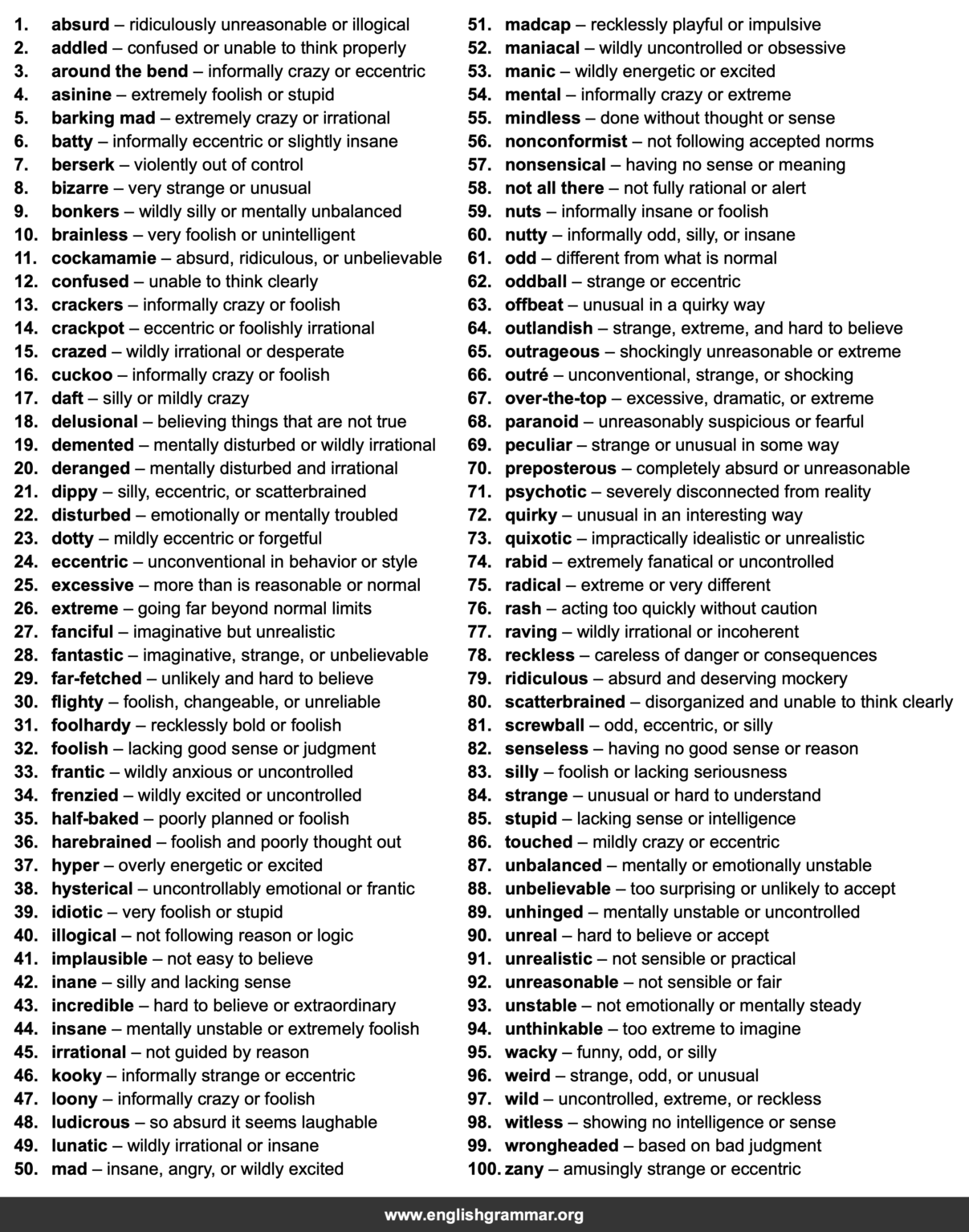 100 Best Synonyms for “Crazy”