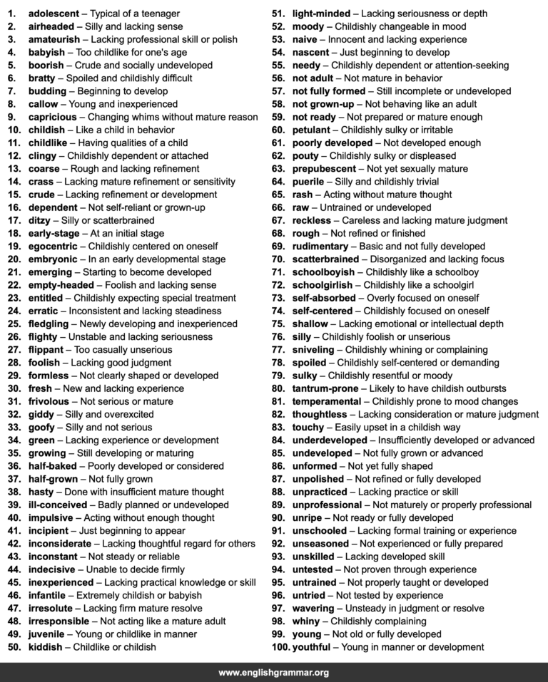 100 Best Synonyms for “Immature”
