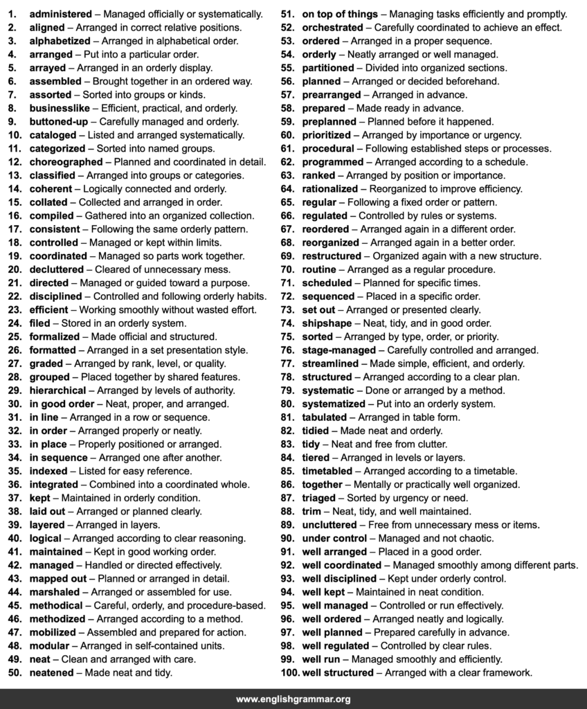 100 Best Synonyms for “Organized”