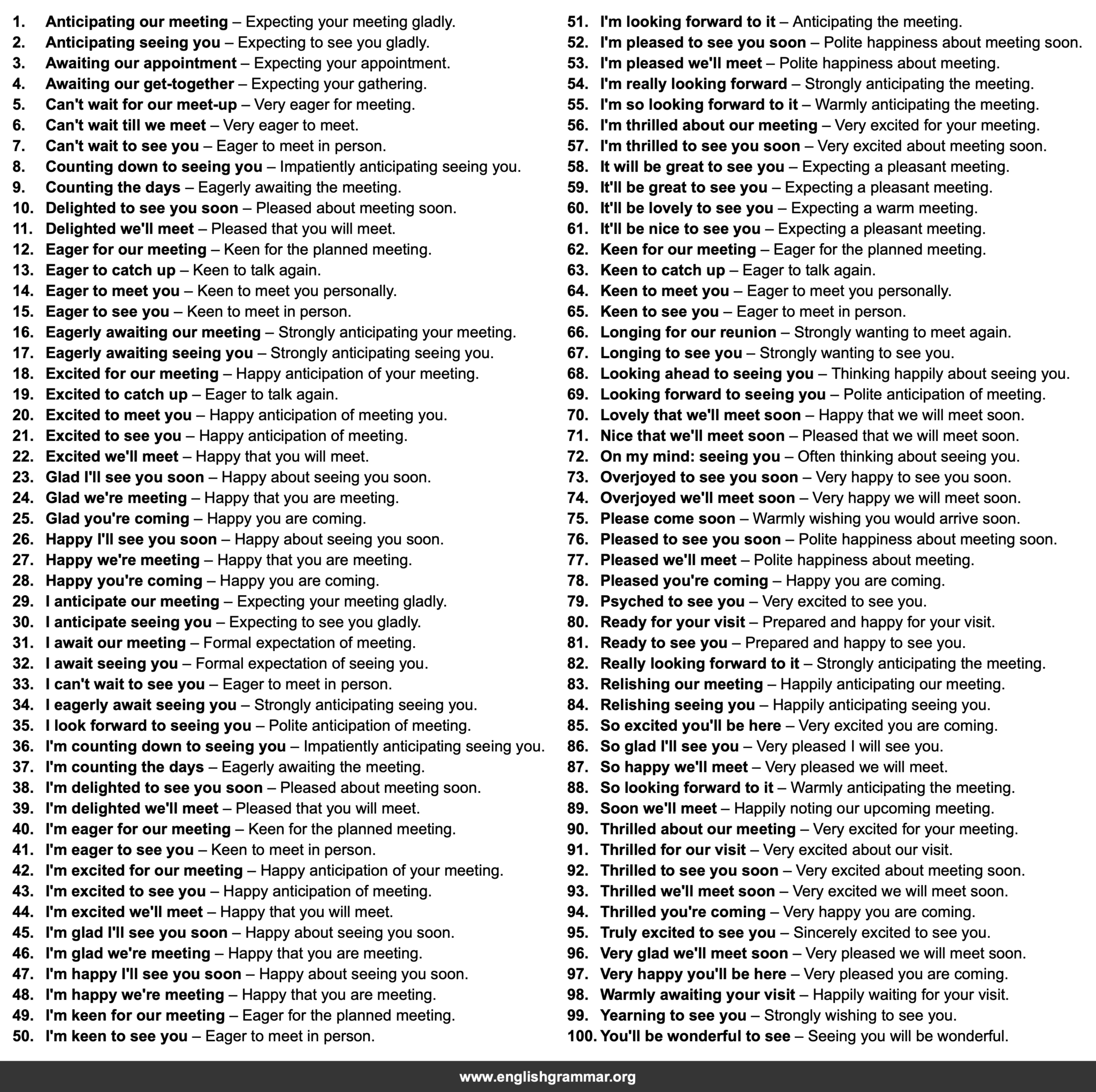 100 Other Ways to Say “I’m looking forward to seeing you”