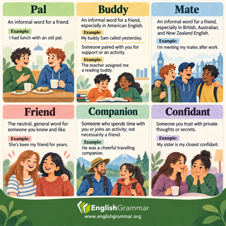 Pal vs. buddy vs. mate vs. friend vs. companion vs. confidant